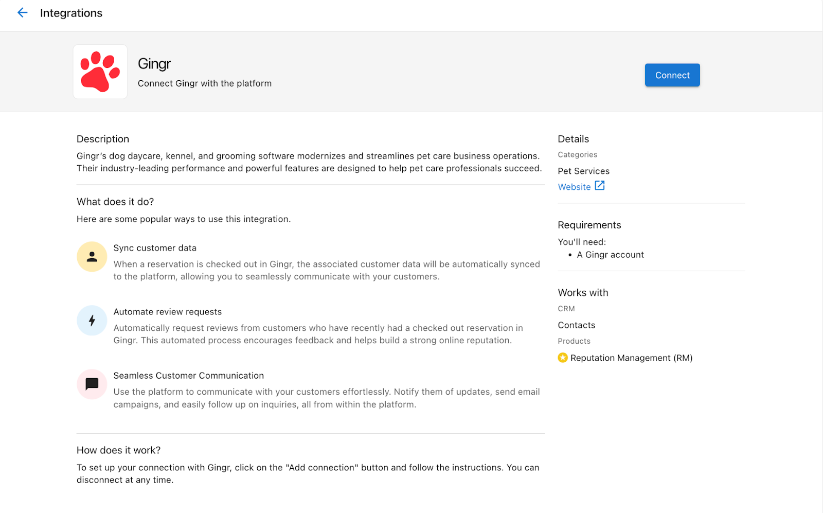 Gingr Integration – Business App